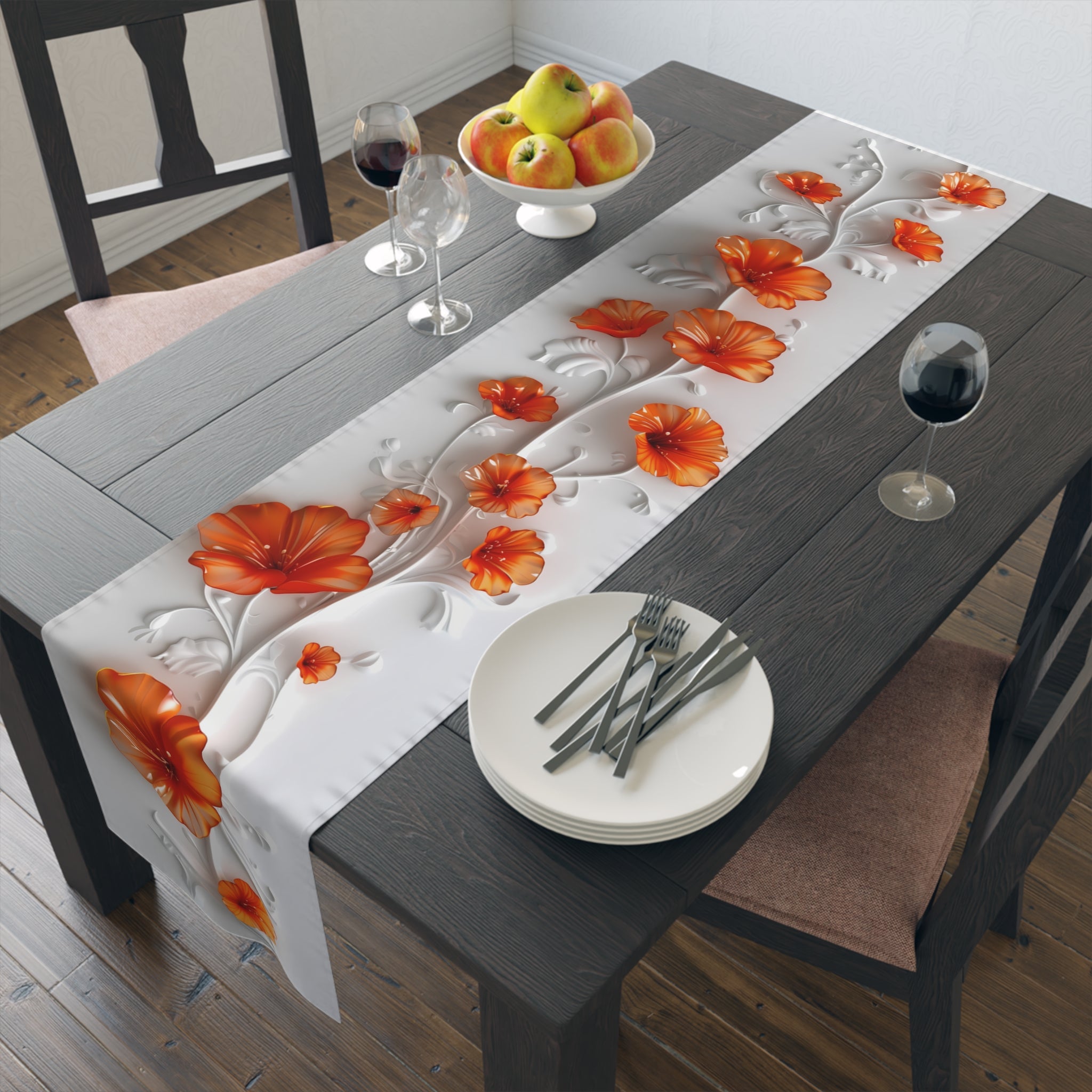 3D Table Runner with Stunning Orange Nasturtium Floral Design 16 7 PaperLanternStore Paper Lanterns Decor Party Lights More
