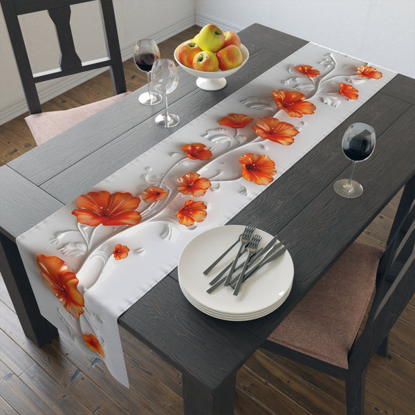 3D Table Runner with Stunning Orange Nasturtium Floral Design (16" × 7 ...