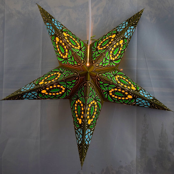 24 Inch Paper Star Lantern, Green Galactic Glitter - PaperLanternStore ...