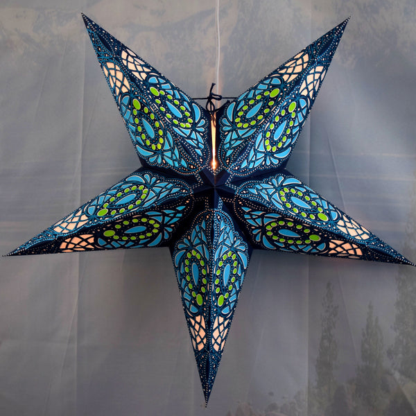 24 Inch Paper Star Lantern, Blue Galactic Glitter - PaperLanternStore ...