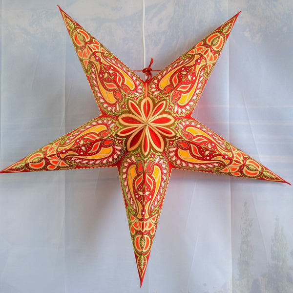 24 Inch Paper Star Lantern, Red Green Stellar Bloom Glitter ...