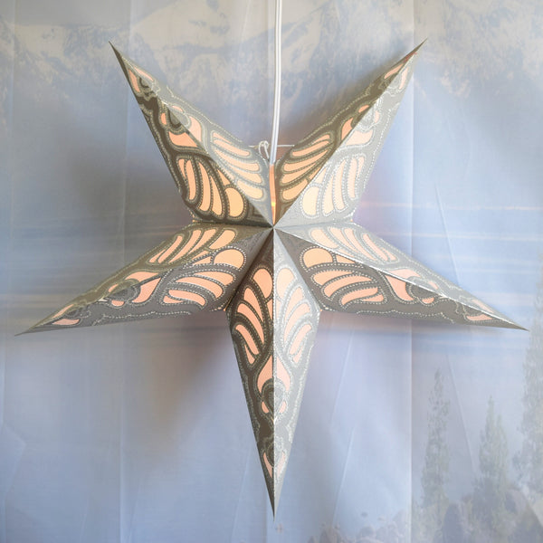 24 Inch Paper Star Lantern, Grey Radiant Dawn Glitter ...