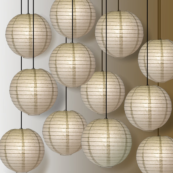 12 PACK | 12 Inch Grey Even Ribbing Round Paper Lantern, Hanging Combo ...