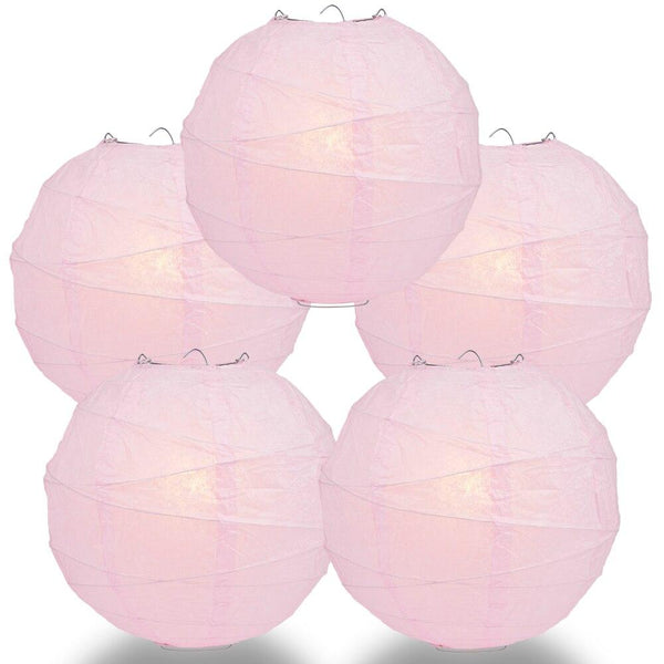 BULK PACK (5) 28" Pink Round Paper Lantern, Crisscross Ribbing, Chinese ...