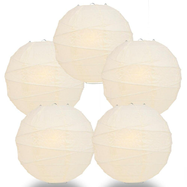 BULK PACK (5) 8" Ivory Round Paper Lantern, Crisscross Ribbing, Hanging ...