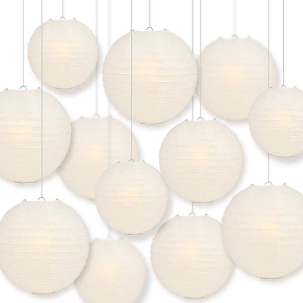 12-PC Beige / Ivory Paper Lantern Assorted Combo Set, 12/10/8 inch ...