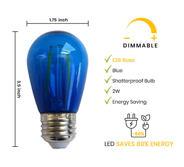 Blue LED Filament S14 Shatterproof Energy Saving Color Light Bulb, Dim ...