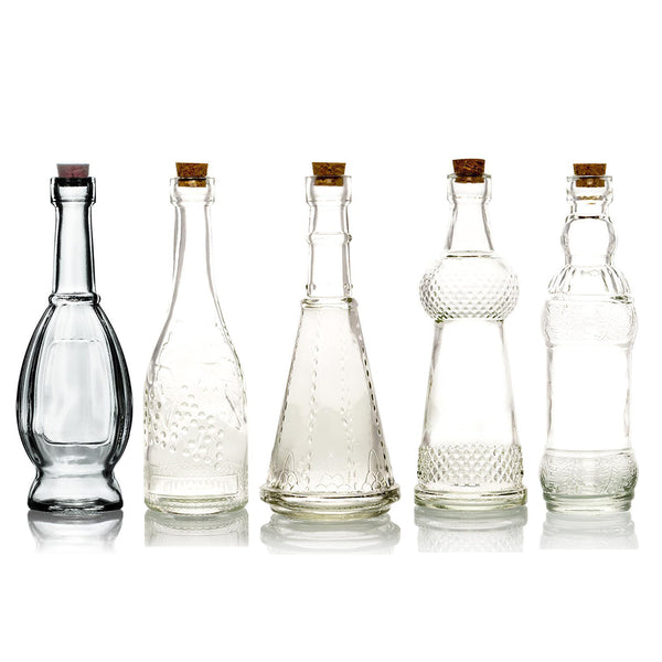 Shabby Chic Clear Vintage Glass Bottles Set - (5 Pack, Assorted Design ...