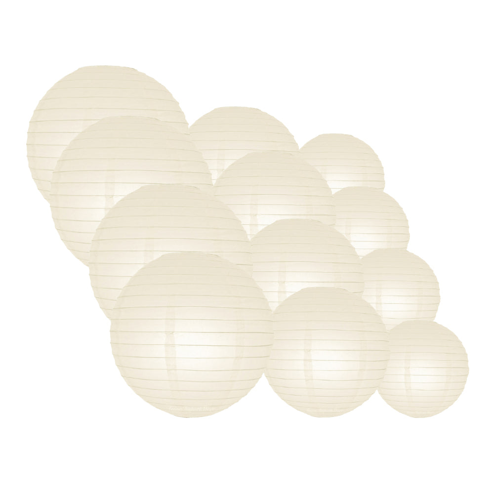 12-PC Beige / Ivory Paper Lantern Assorted Combo Set, 12/10/8 inch ...