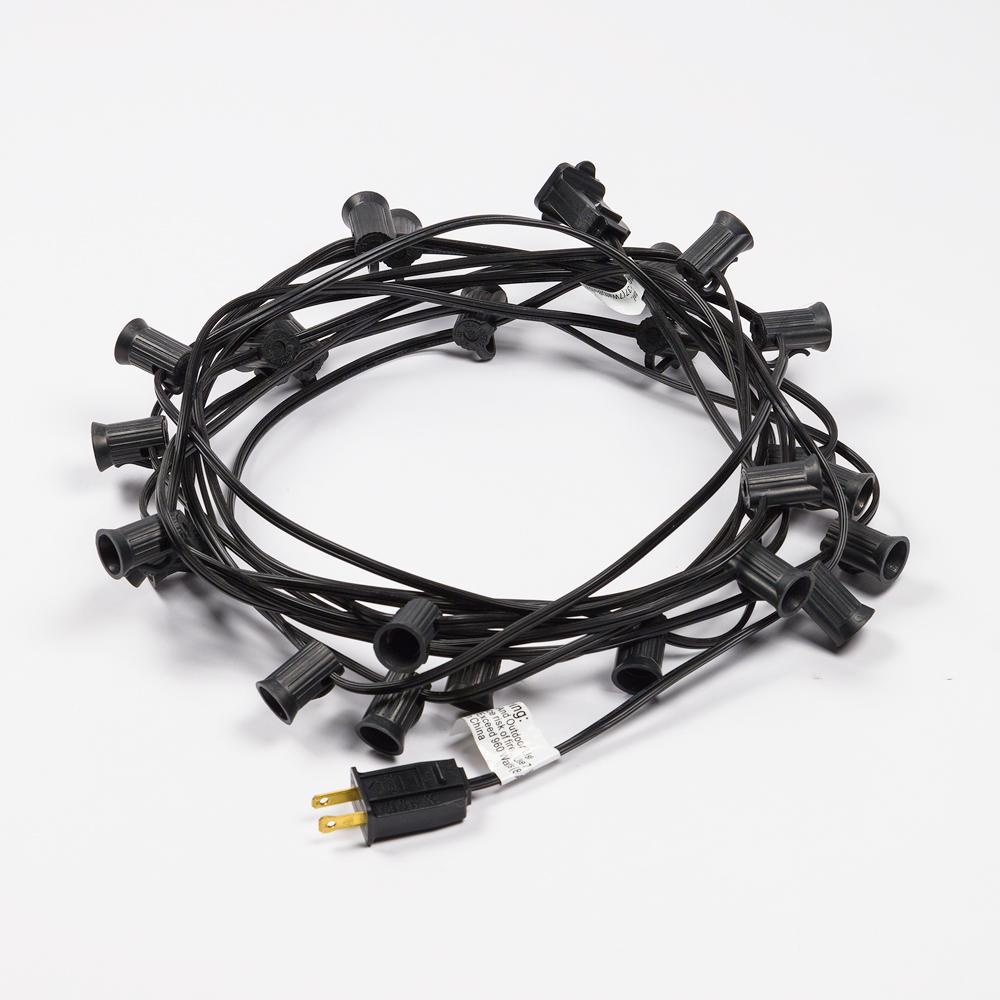 12 FT Black 10 Socket Outdoor Patio String Light Cord w/E12 C7 Base ...