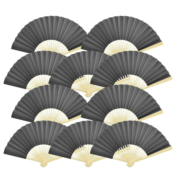 Quasimoon Paper Hand Fans (9-Inch Premium, Black, 10-Pack ...