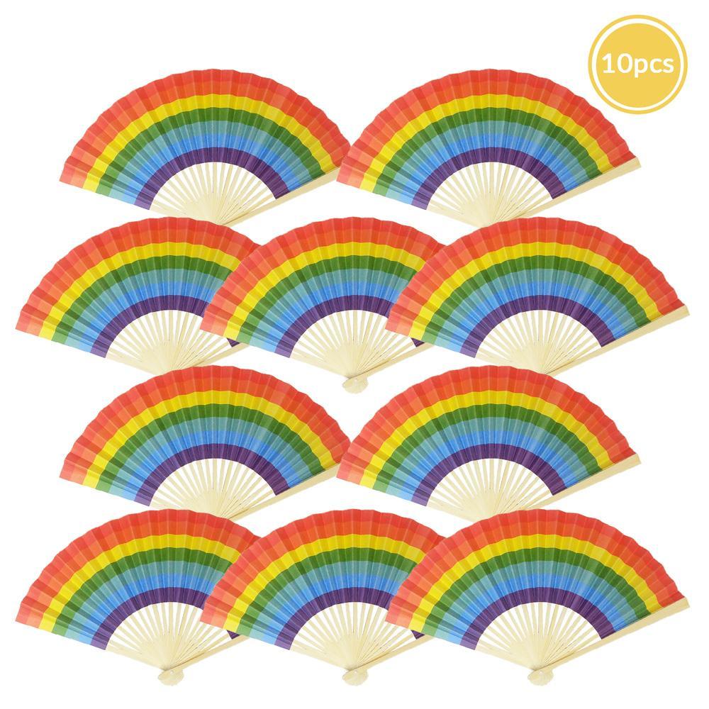 9" Rainbow Multi-Color Paper Hand Fans for Weddings, Parties, Premium ...