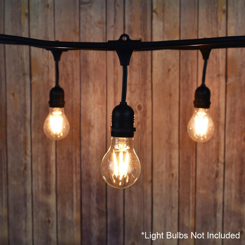 48ft-15 Suspended Socket BK Commercial Weatherproof String Light Cord ...