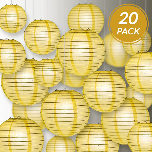 Ultimate 20pc Lemon Yellow Paper Lantern Party Pack - Assorted Sizes o ...