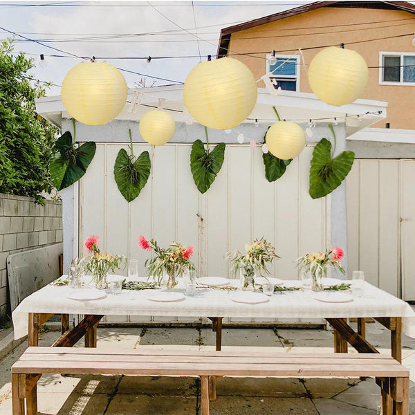 8 Inch Lemon Yellow Chiffon Round Paper Lantern, Even Ribbing, Hanging ...