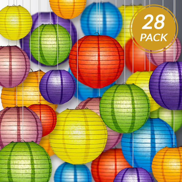 Ultimate 28pc Rainbow Variety Paper Lantern Party Pack - Assorted Sizes ...